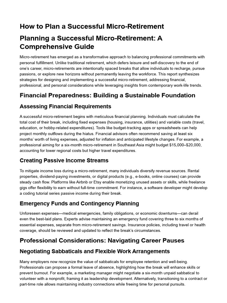 How To Plan A Successful Micro-Retirement | PDF | Expense | Income