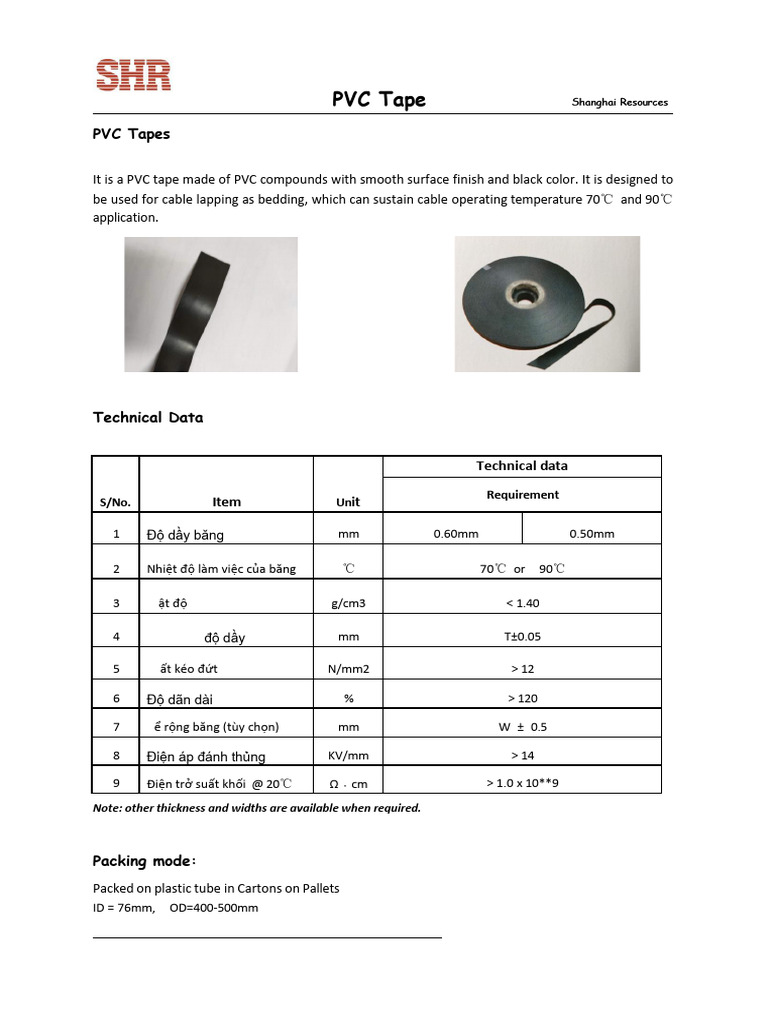 SHR SPEC (PVC Tape) | PDF