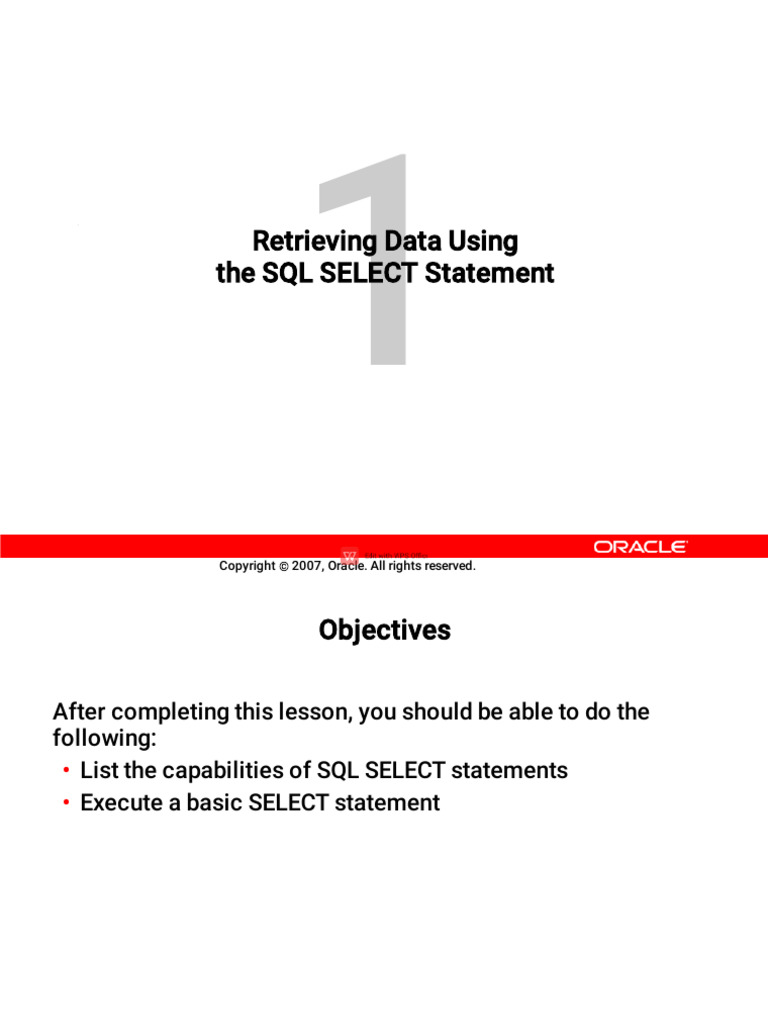 Retrieving Data Usingthe SQL SELECT Statement 241022 155431 3 | PDF | Sql | Table (Database)