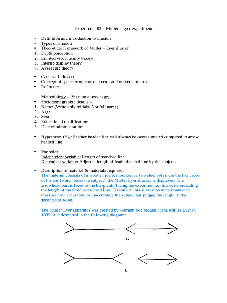 Muller Lyer Experiment Pratical Record | PDF | Experiment | Theory