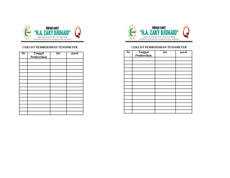 Form Ceklist Pembersihan Tensimeter | PDF