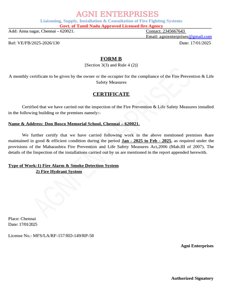 Fire Safety Compliance Certificate Form | PDF | Public Safety | Fires