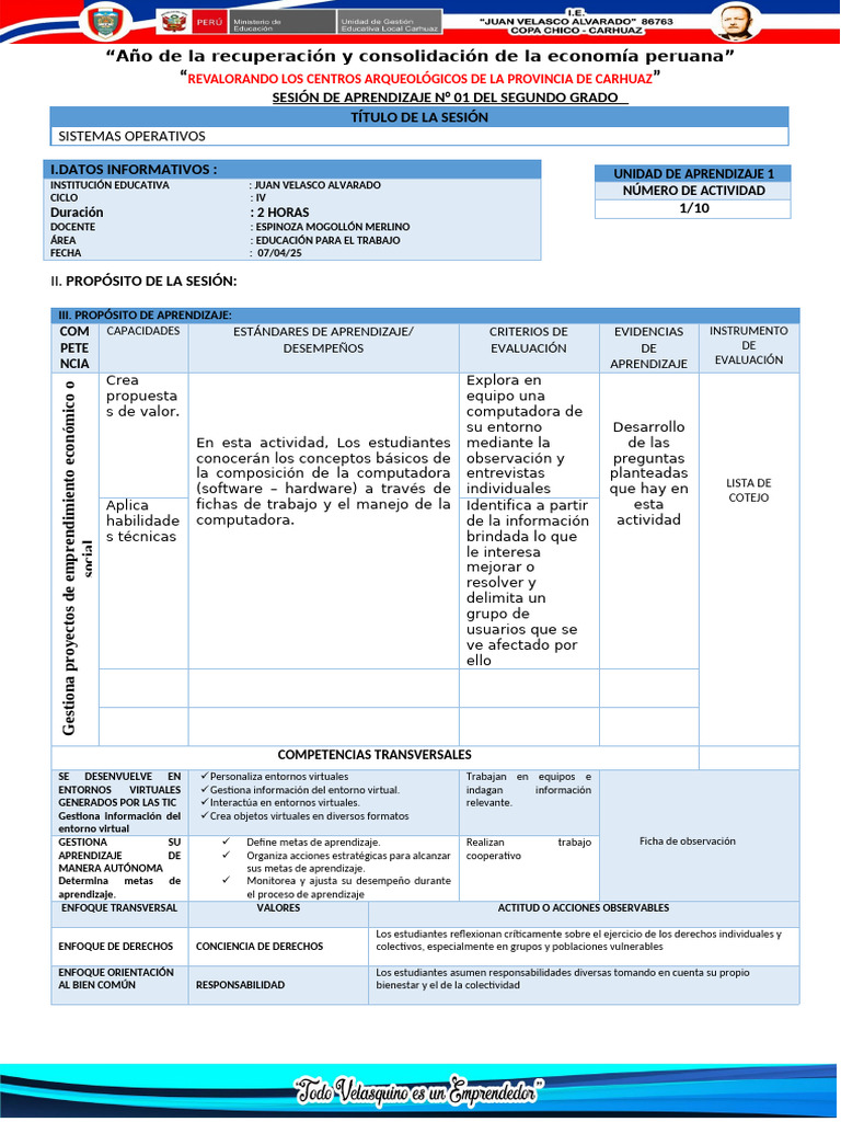Esquema de Sesion de Aprendizaje 2025 | PDF | Maestros | Aprendizaje