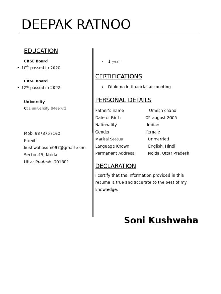 Resume Format | PDF