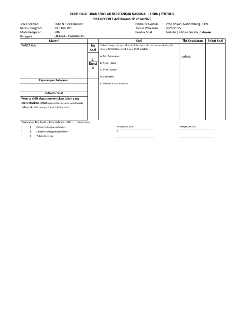 KARTU SOAL UTAMA 2 | PDF