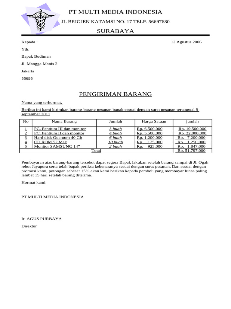 Pengiriman Barang PT Multi Media Indonesia | PDF