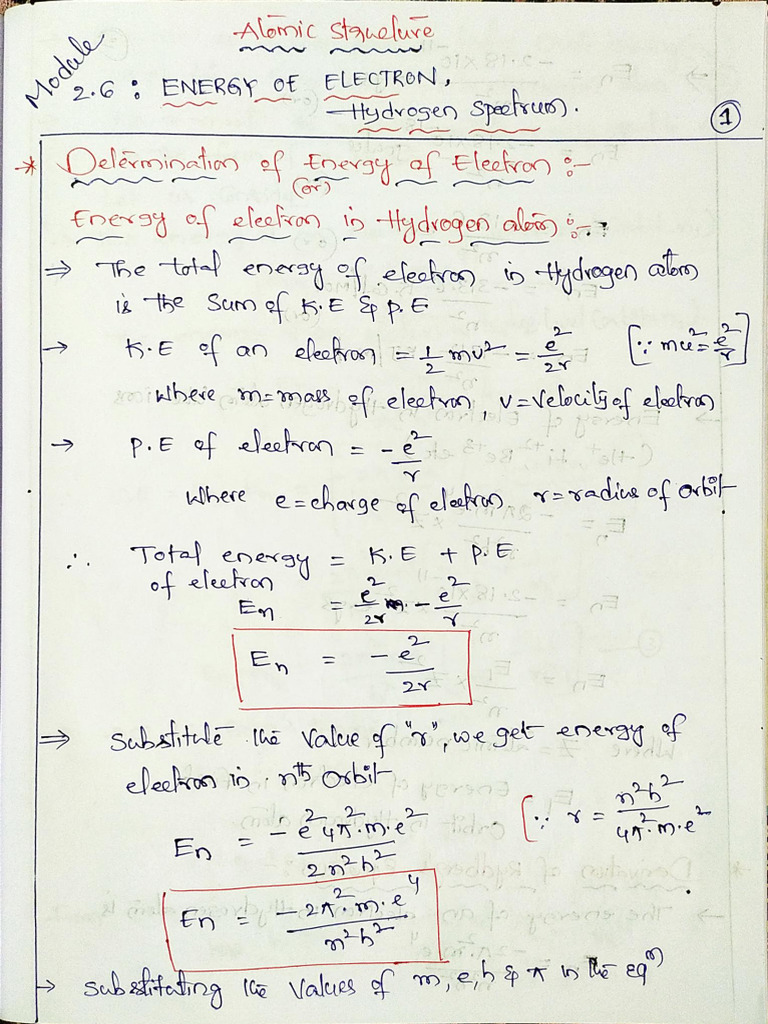 Atomic Structure Module 2.6 - Energy of Electron, Hydrogen Spectrum ...