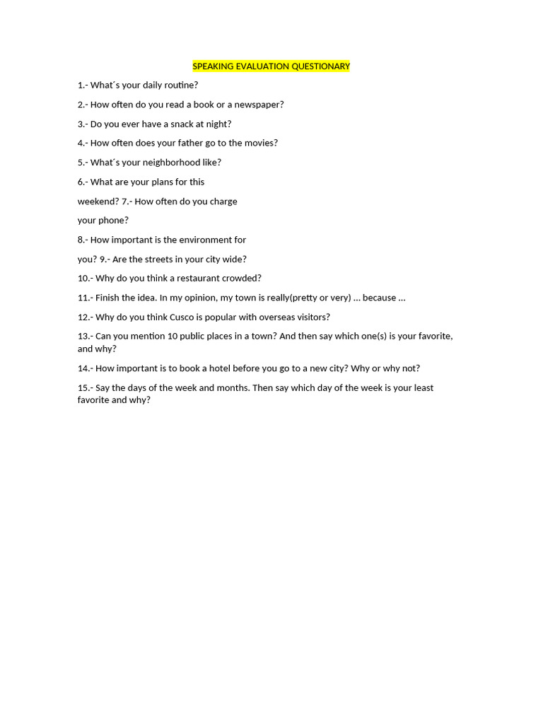 Speaking Evaluation Questionary | PDF