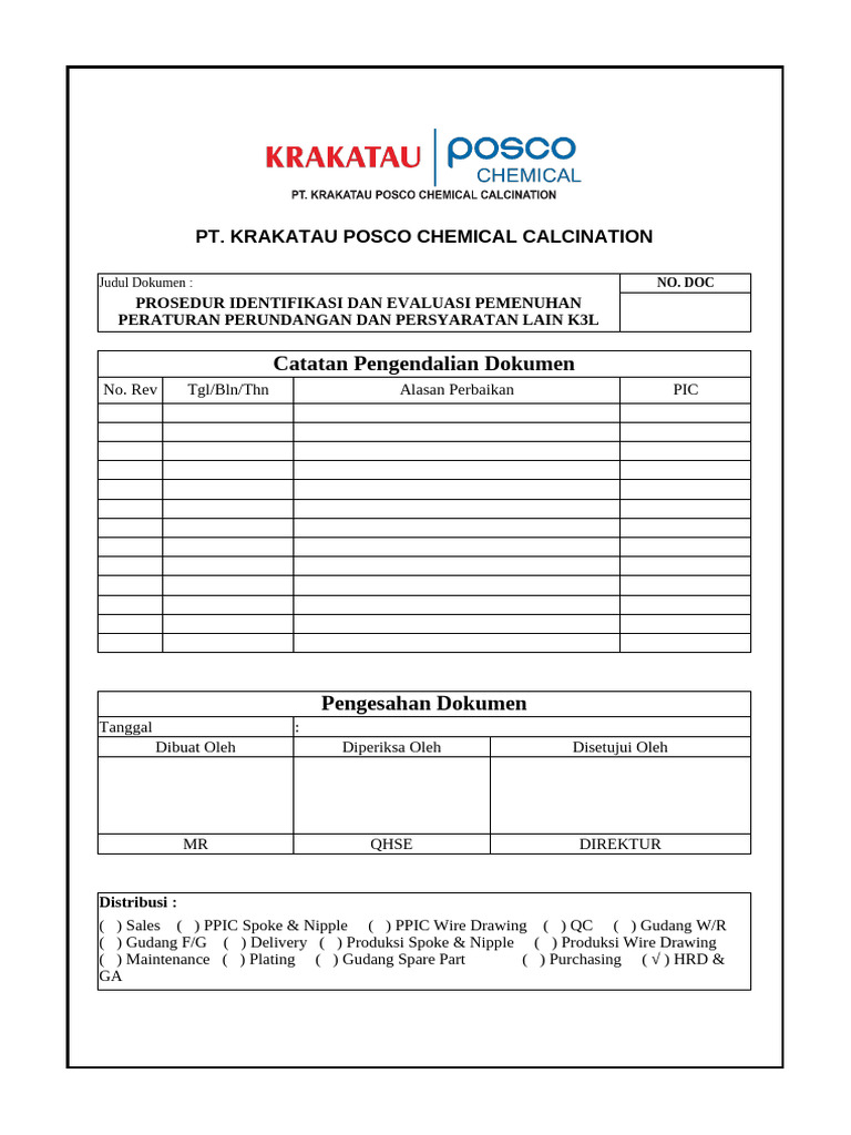 Prosedur Identifikasi Dan Evaluasi Pemenuhan Peraturan Dan Perundangan K3L Rev Bani | PDF