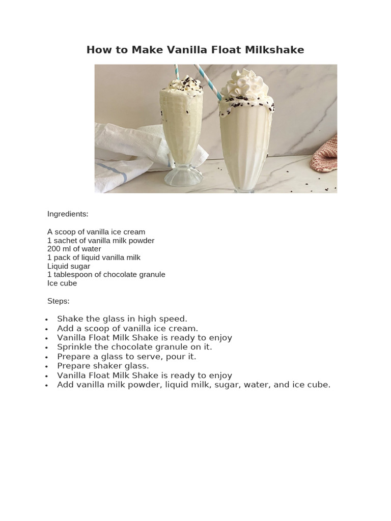 How To Make Vanilla Float Milkshake | PDF