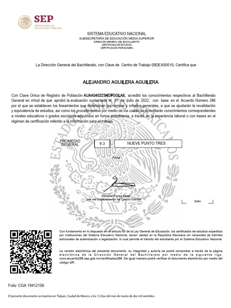 Certificado De Estudios Bachillerato Pdf