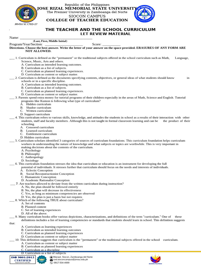 Let Review The Curriculum. 2025 | PDF | Curriculum | Learning