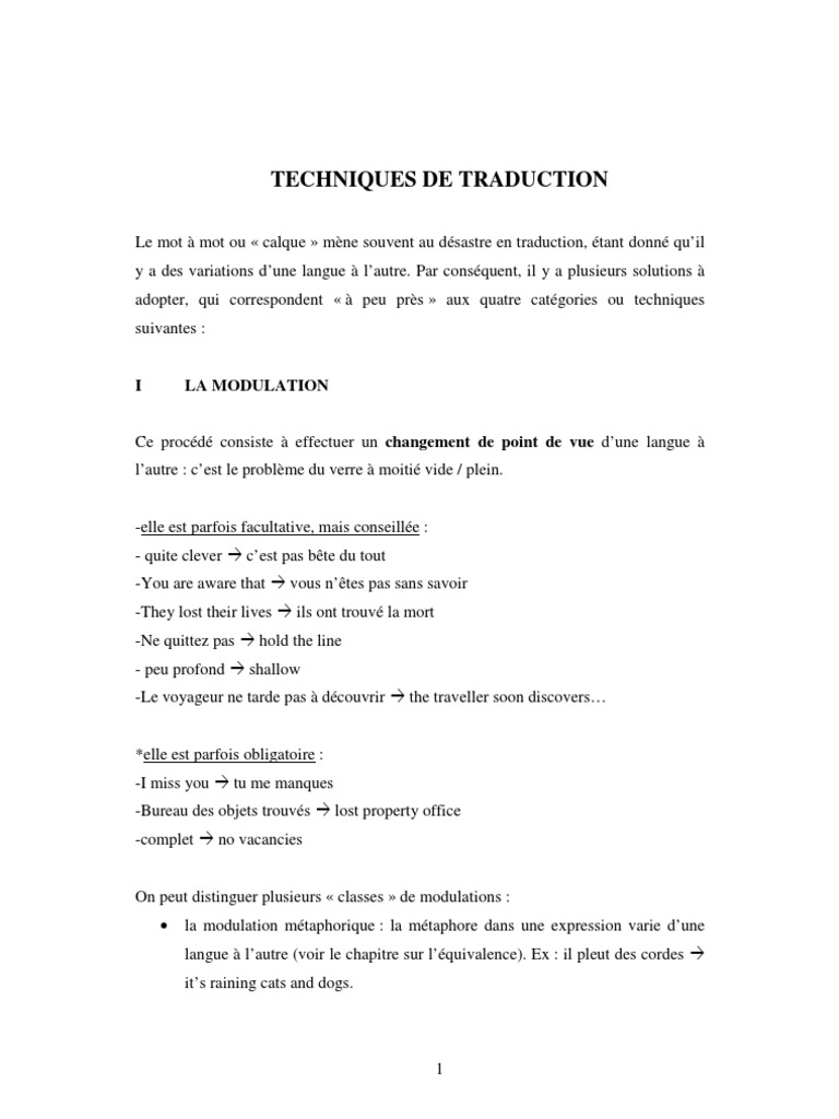 Techniques de Traduction | PDF | Verbe | Traductions