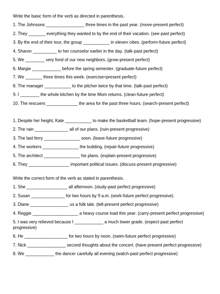 verb tense exercise | PDF