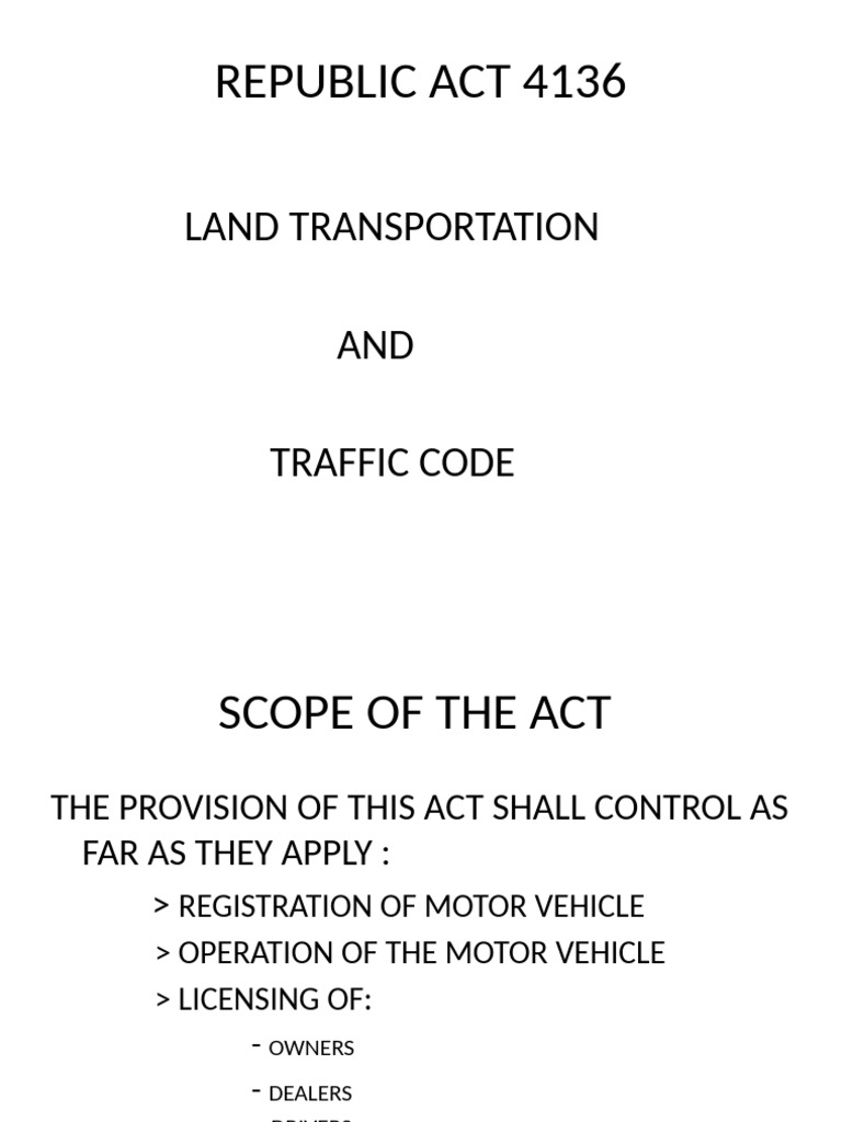 RA 4136: Land Transportation Code | PDF | Traffic | Intersection (Road)