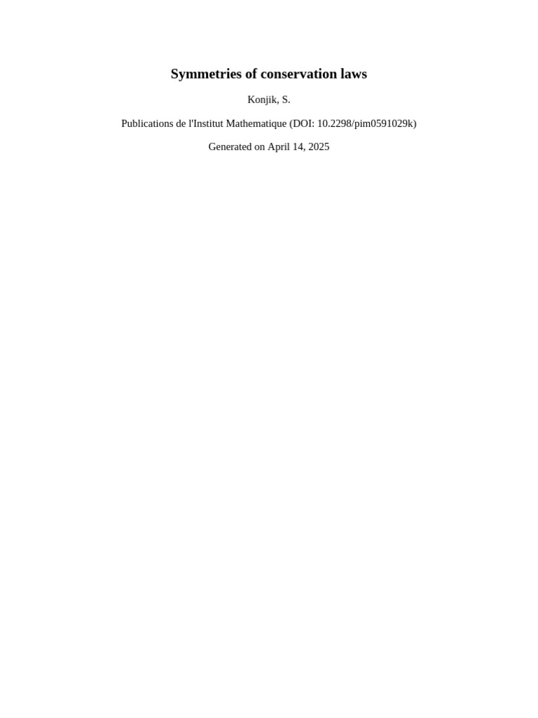 Symmetries Of Conservation Laws Pdf
