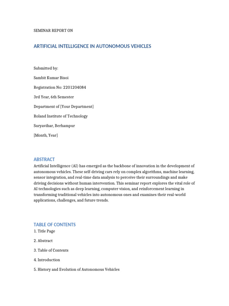AI Transforming Autonomous Vehicles | PDF | Artificial Intelligence ...