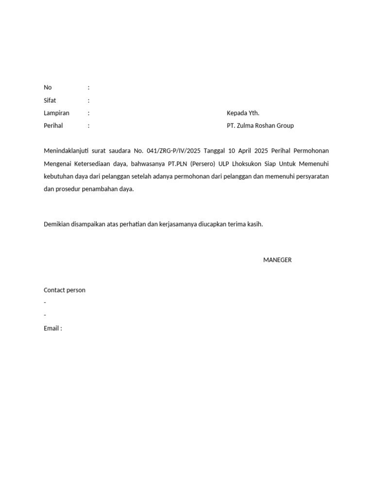 Balasan Pln Permohonan Rekom | PDF