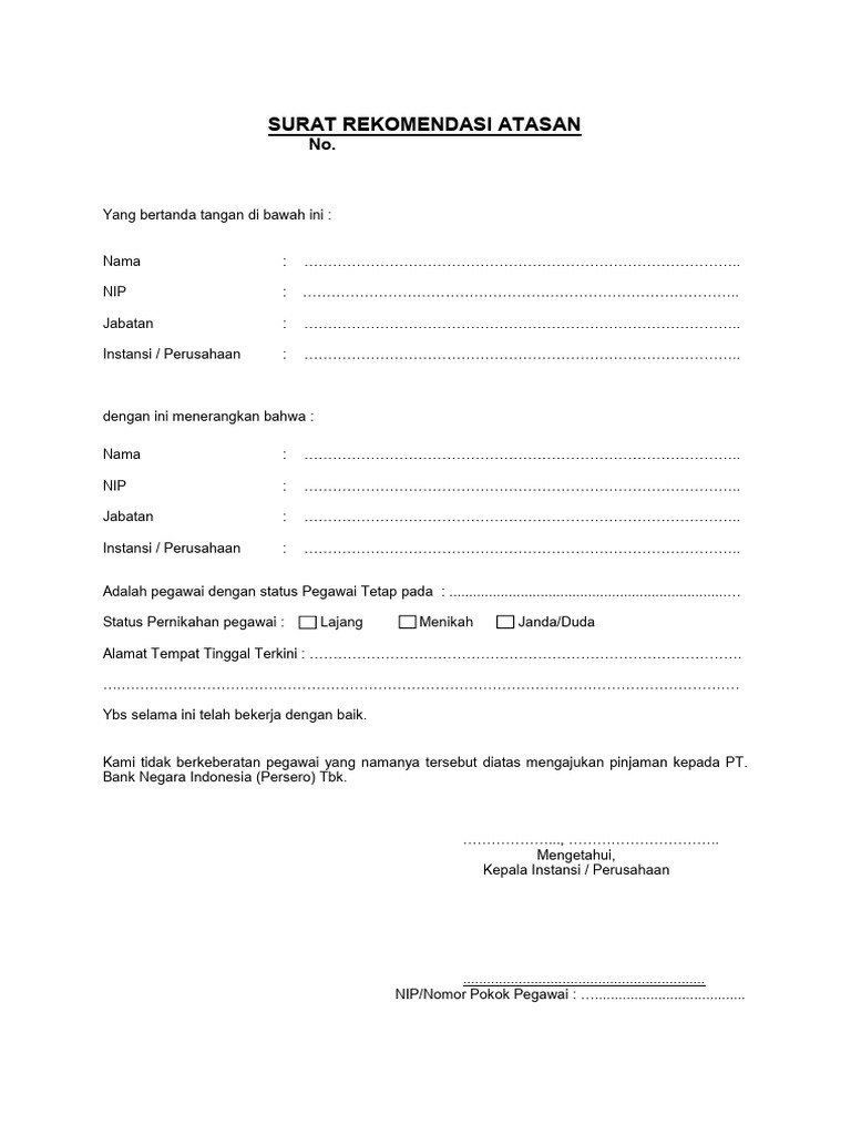 Surat Rekomendasi Atasan | PDF