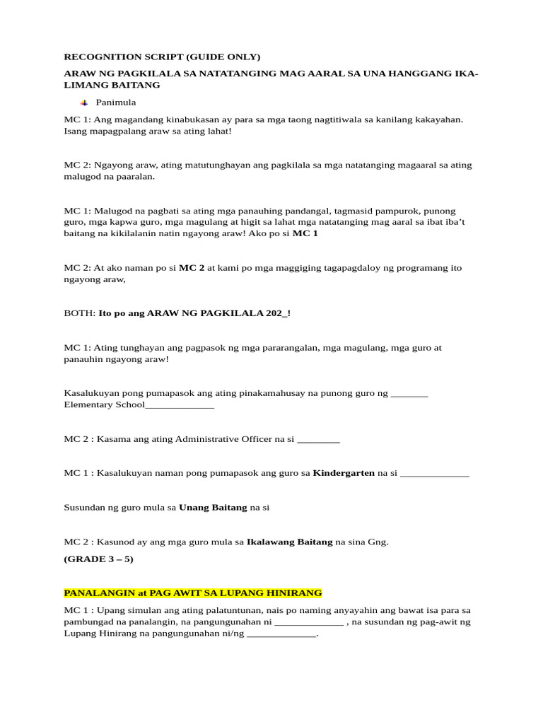 RECOGNITION SCRIPT | PDF