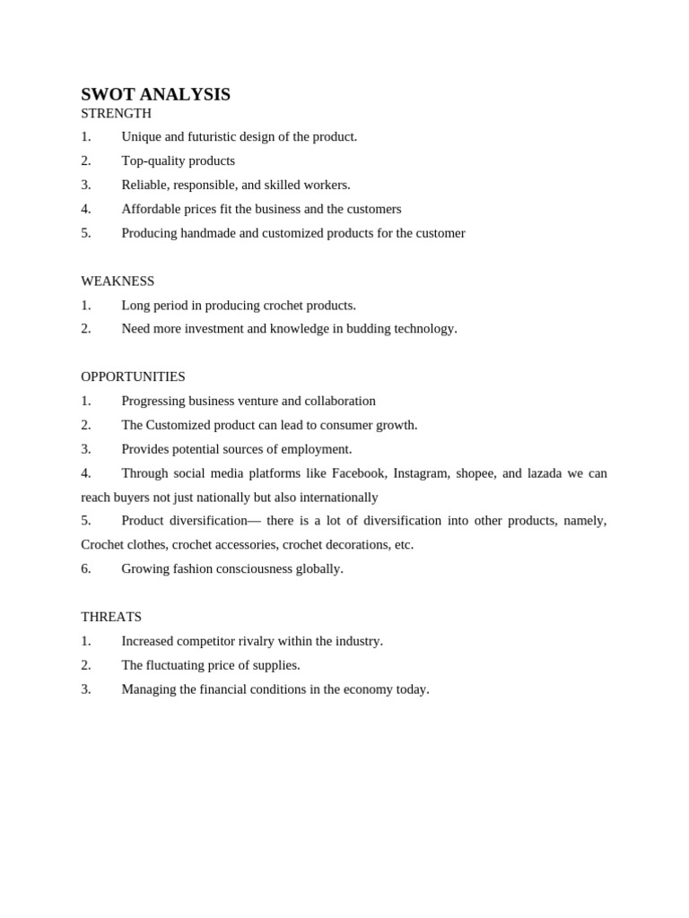 Production-Plan-and-SWOT-Analysis | PDF | Crochet | Yarn