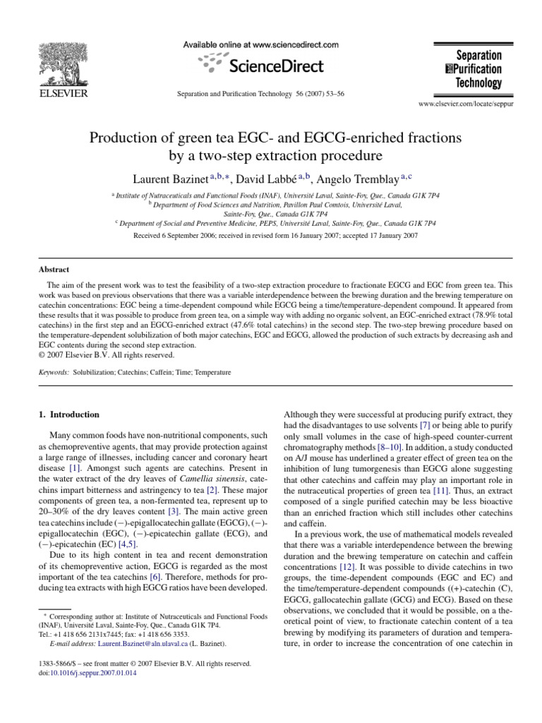 Production of Green Tea EGC-and EGCG-enriched Fractions by A Two-Step Extraction Procedure | PDF ...