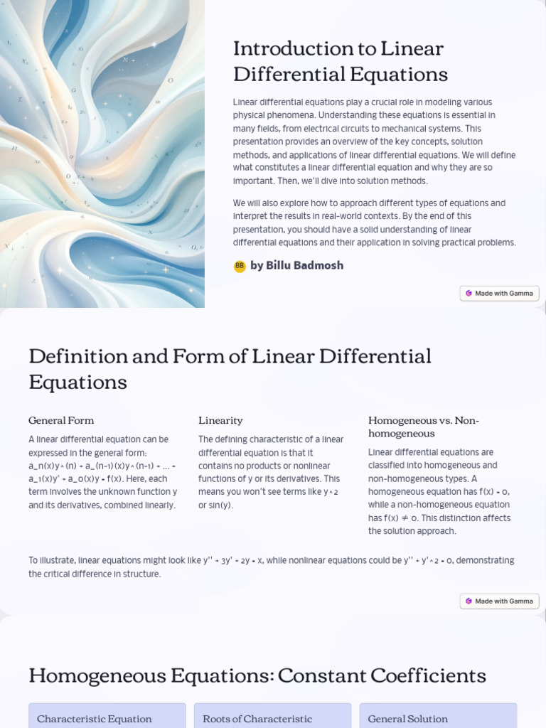 Overview of Linear Differential Equations | PDF | Equations | Calculus