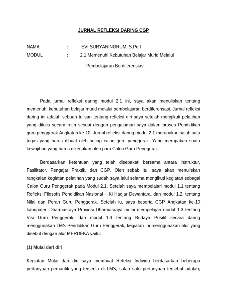 JURNAL REFLEKSI DARING_MODUL 2.1_EVI SURYANINGRUM | PDF