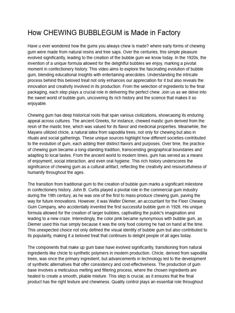 How Chewing Bubblegum Is Made in Factory | PDF | Taste | Waste Management