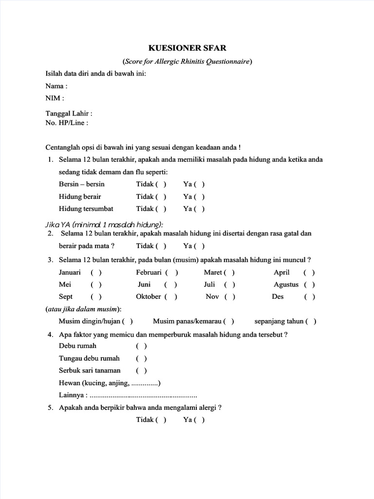 PDF Kuesioner Sfar - Compress | PDF