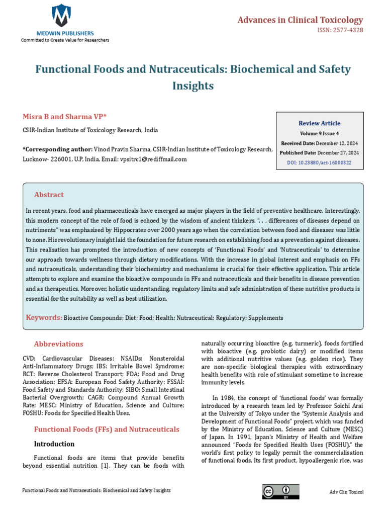 Functional Foods and Nutraceuticals Biochemical and Safety Insights ...