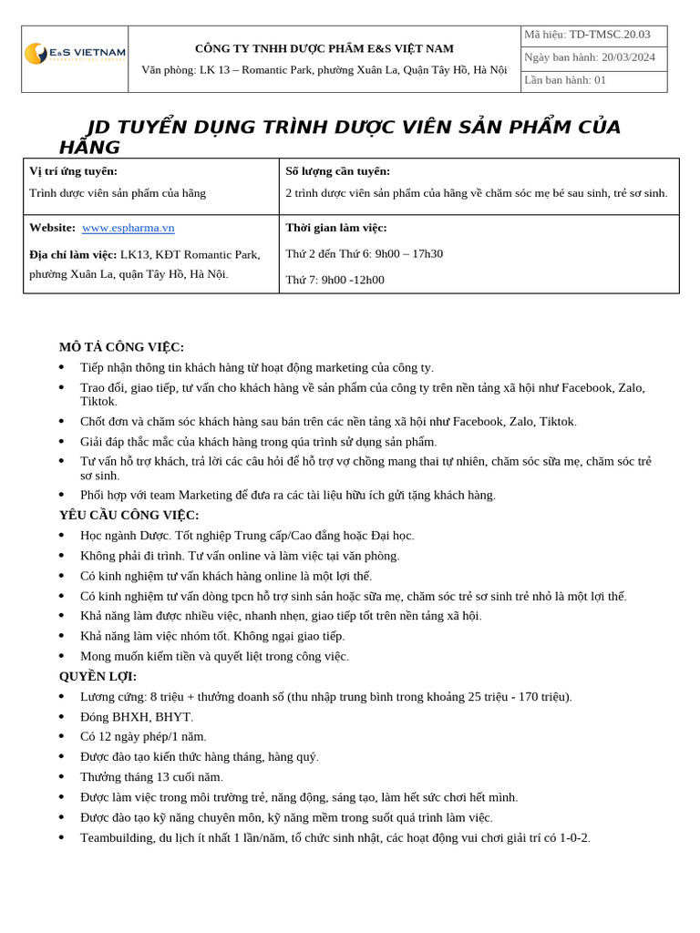 JD-Trình-Dược-Viên | PDF