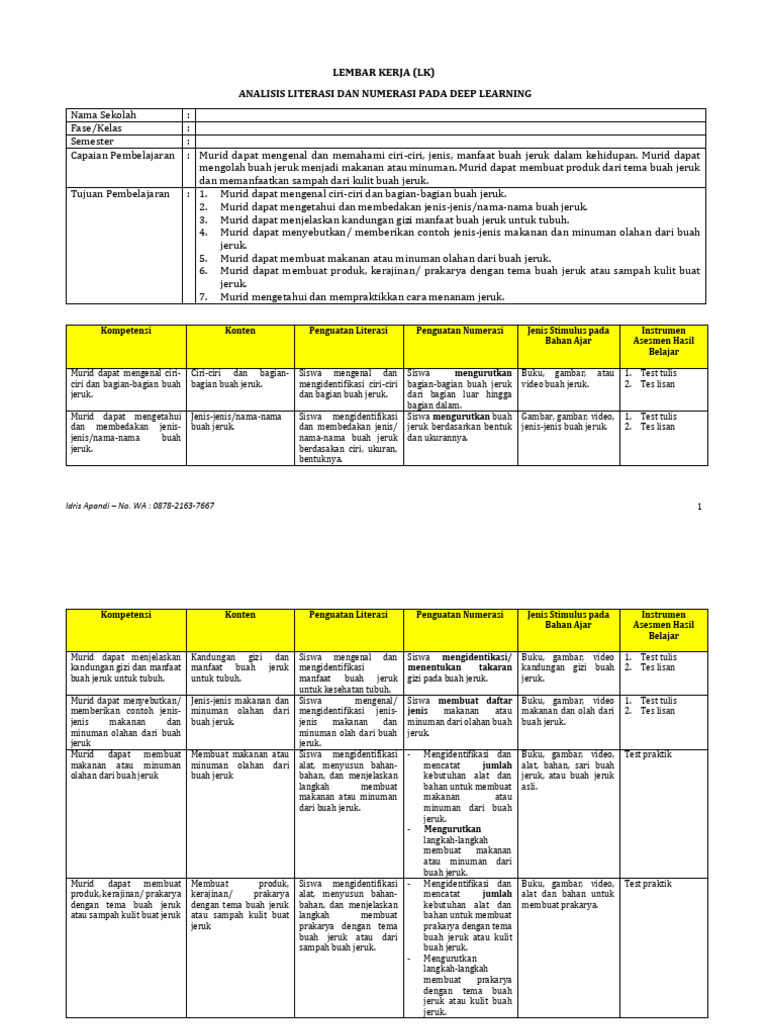 Contoh LK Analisis Literasi Dan Numerasi Deep Learning | PDF