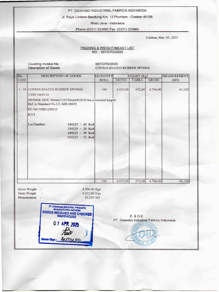 Daiwabo 008.CRS.2025 | PDF