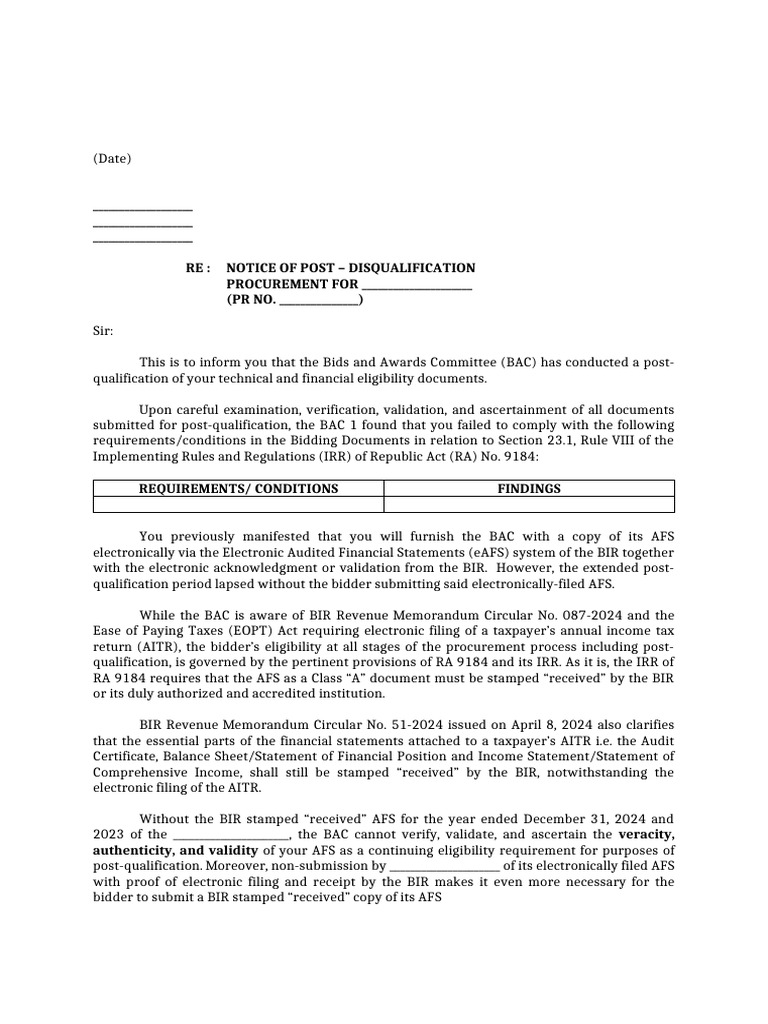 Notice of Post-Disqualification | PDF | Government Finances | Taxes