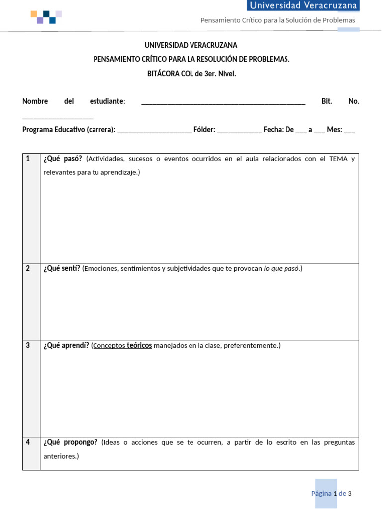 Formato de Bitacora COL de Tercer Nivel | PDF