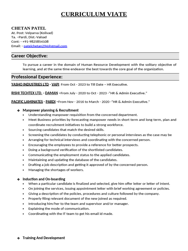 CV HR - Chetan Patel Update 1 | PDF | Human Resources | Recruitment