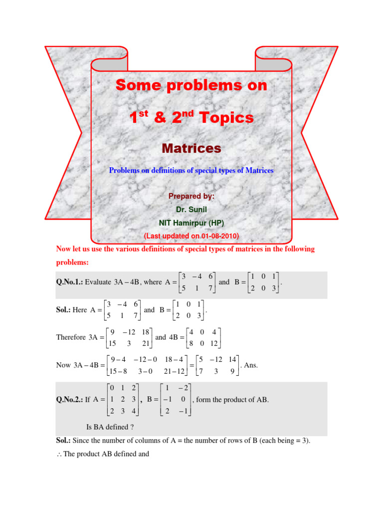 1-2. Some problems on 1st and 2nd topics | PDF | Operator Theory | Mathematical Physics