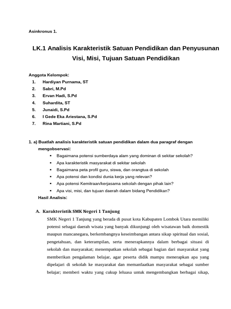 Karakteristik Satuan Pendidikan Dan Visi, Misi, Tujuan | PDF
