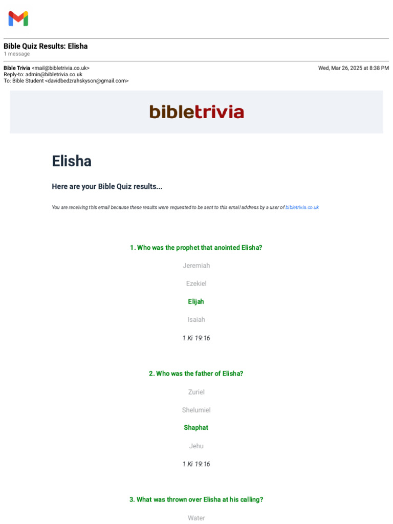 Gmail - Bible Quiz Results - Elisha | PDF | Hebrew Bible People | Books ...