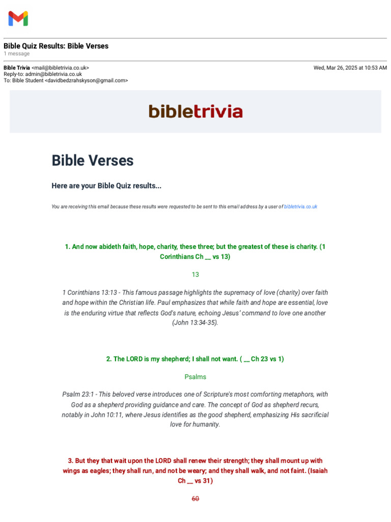 Gmail - Bible Quiz Results - Bible Verses | PDF | Eternal Life ...