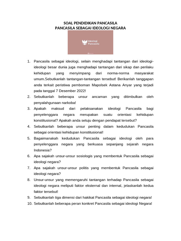Soal Pend Pancasila Bab 4 Lanjutan | PDF