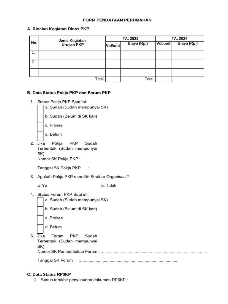 00 Form Pendataan Perumahan | PDF