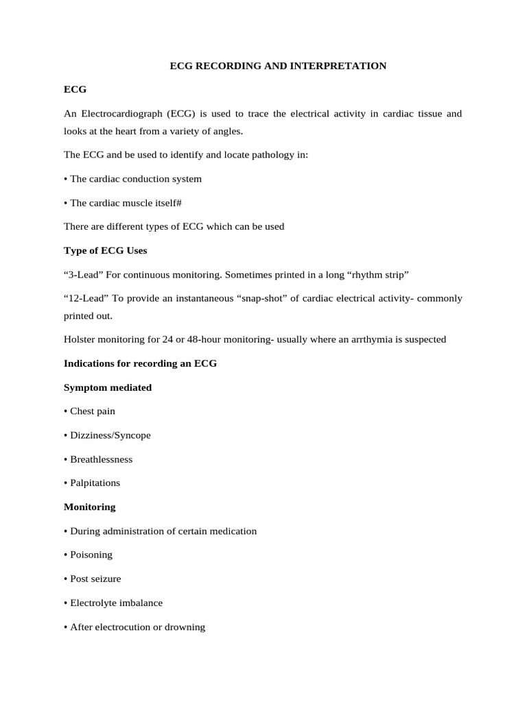 Ecg Recording and Interpretation | PDF | Electrocardiography | Physiology