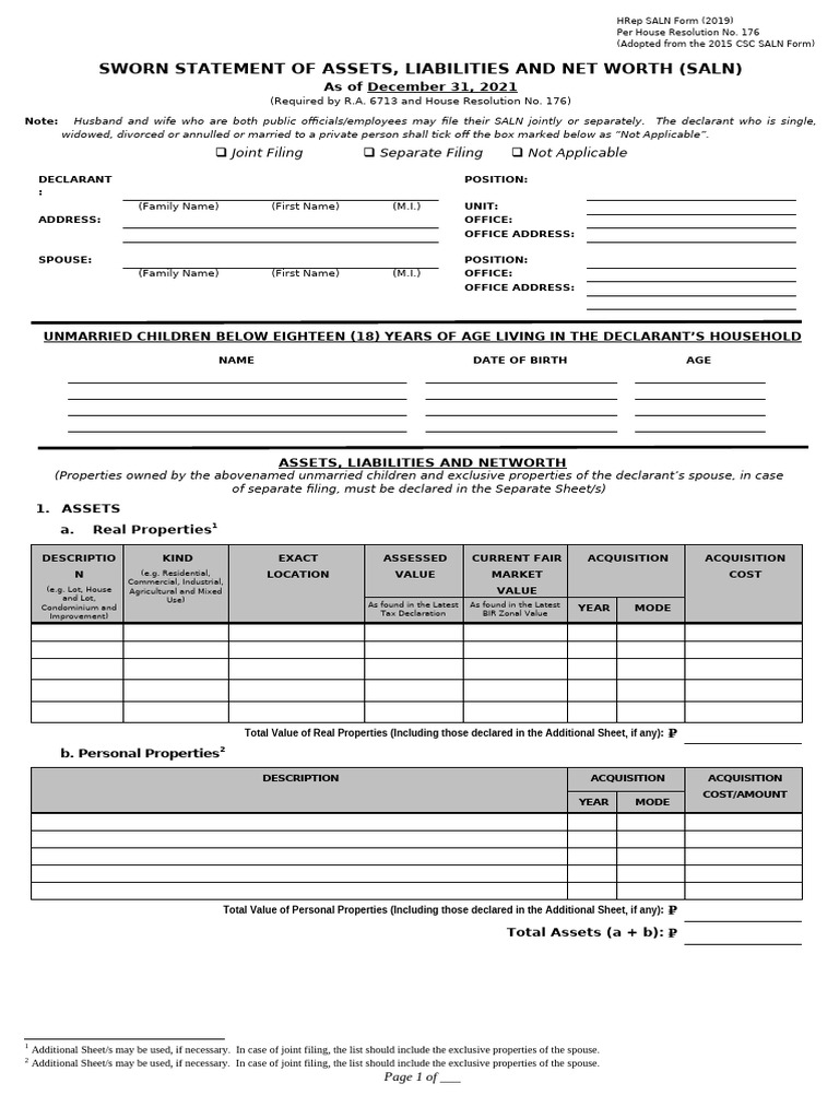 Hrep - Saln.form 11 Yr 2021 v2 | PDF | Net Worth | Business Economics