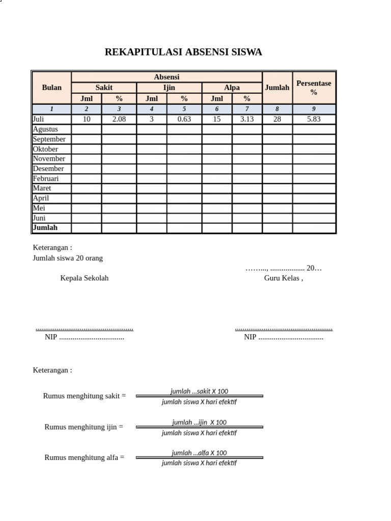 Rekap Absensi Siswa Bulan Juli | PDF