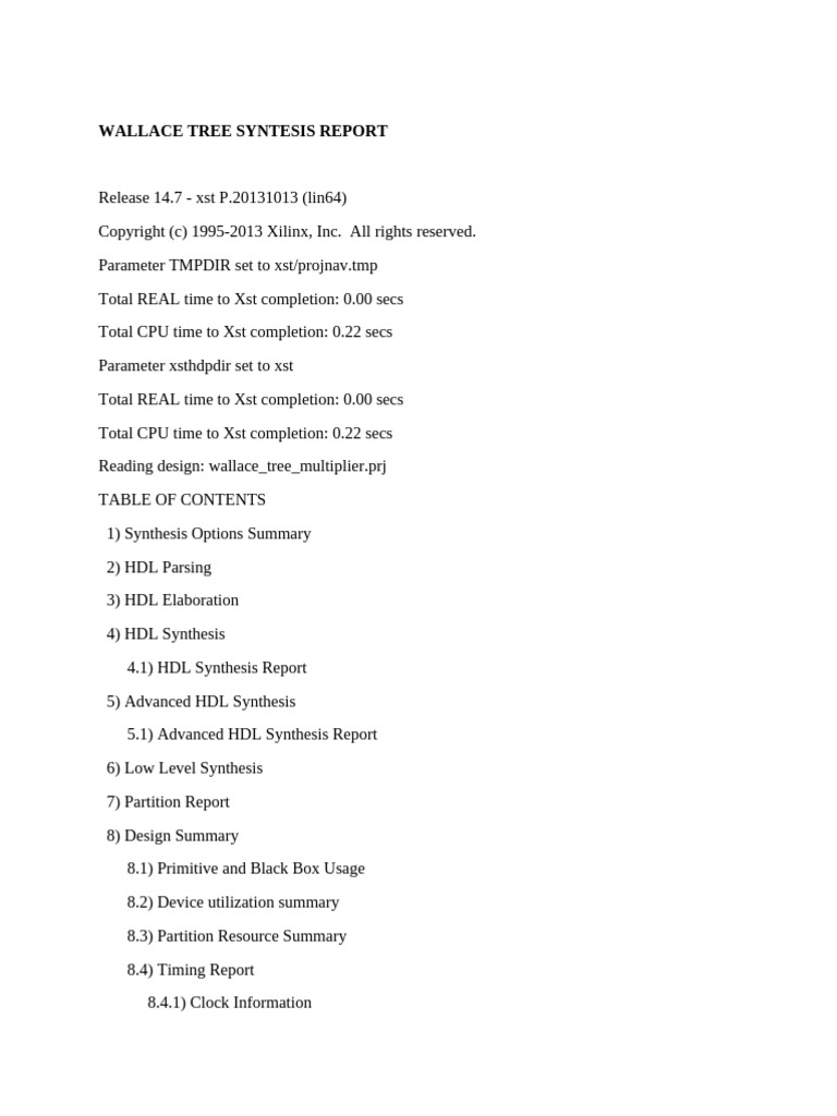 Wallace Tree Syntesis Report | PDF | Hardware Description Language ...