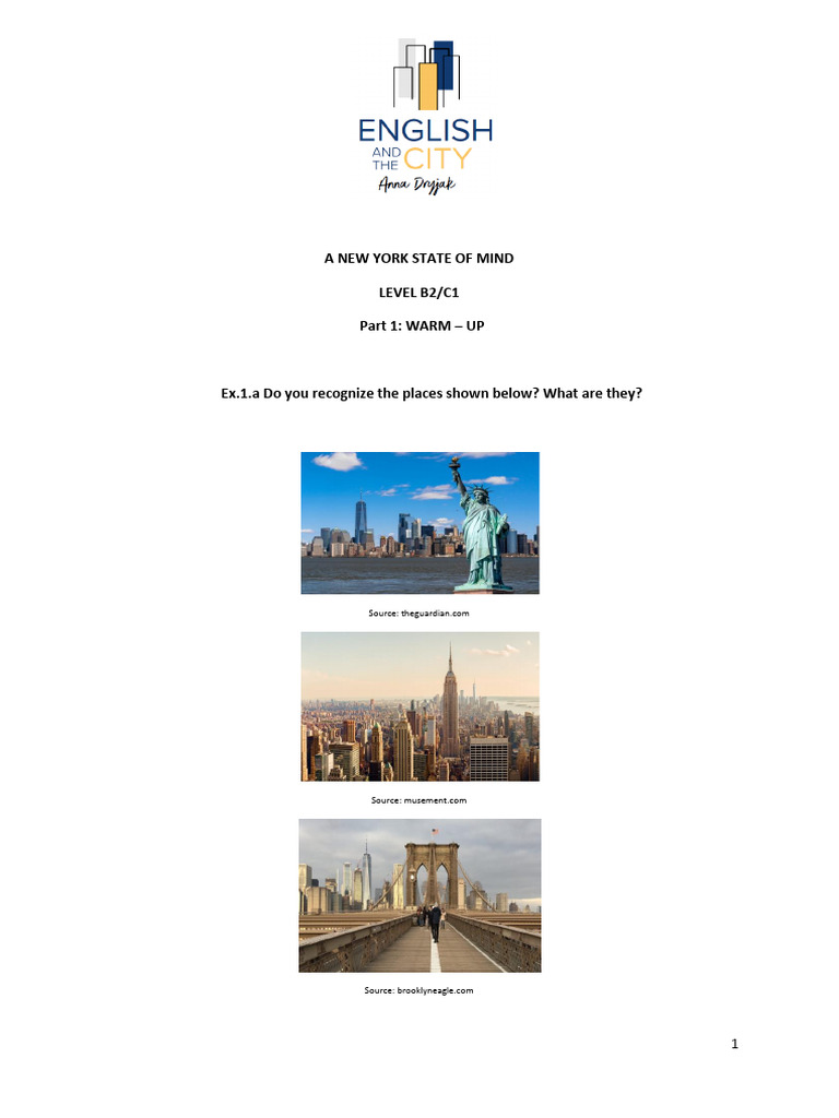 A New York State of Mind Students Handout Skonwertowany | PDF | New ...