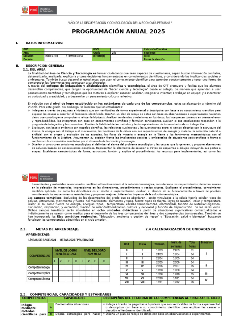 2.- ANEXO_MODELO DESARROLLADO DE PROGRAMACION ANUAL_2025 (1) | PDF | Evaluación | Aprendizaje
