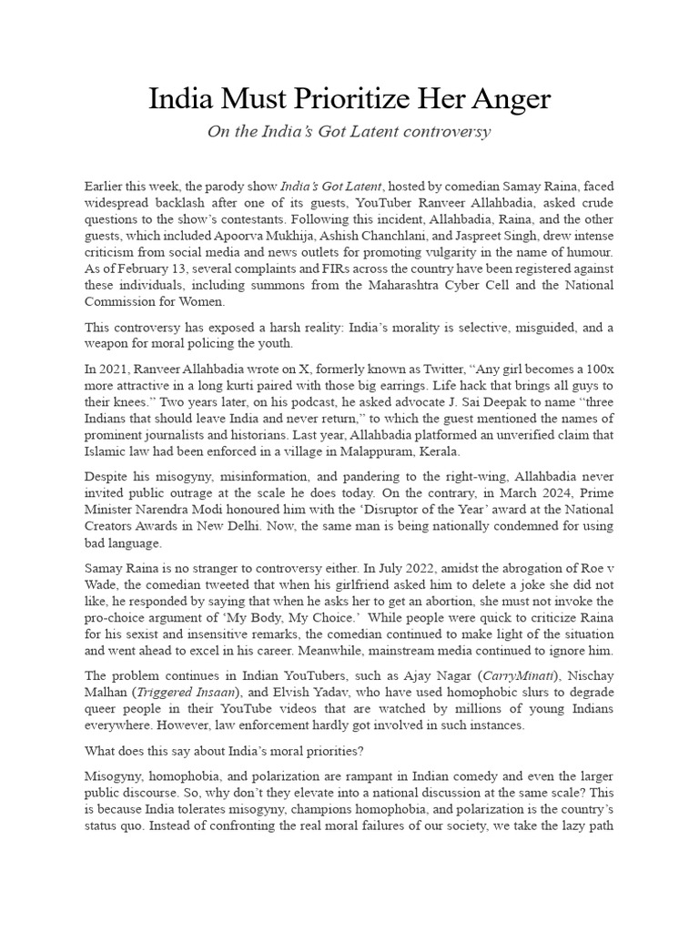 India Must Prioritize Her Anger | PDF